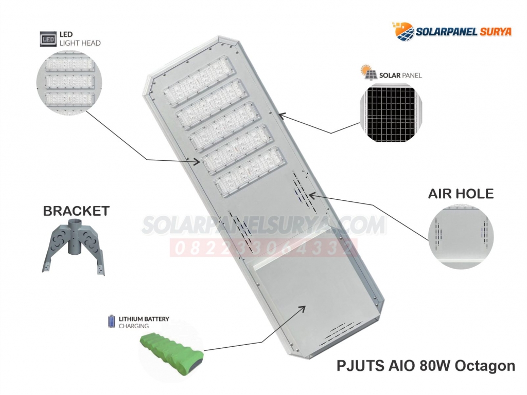 Jual Lampu PJU Solarcell All In One 80 Watt Octagon | SOLARPANELSURYA